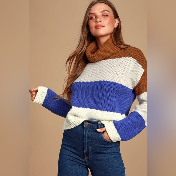 Lulus | Sweaters | Multi Color Block Turtleneck Sweater | Poshmark